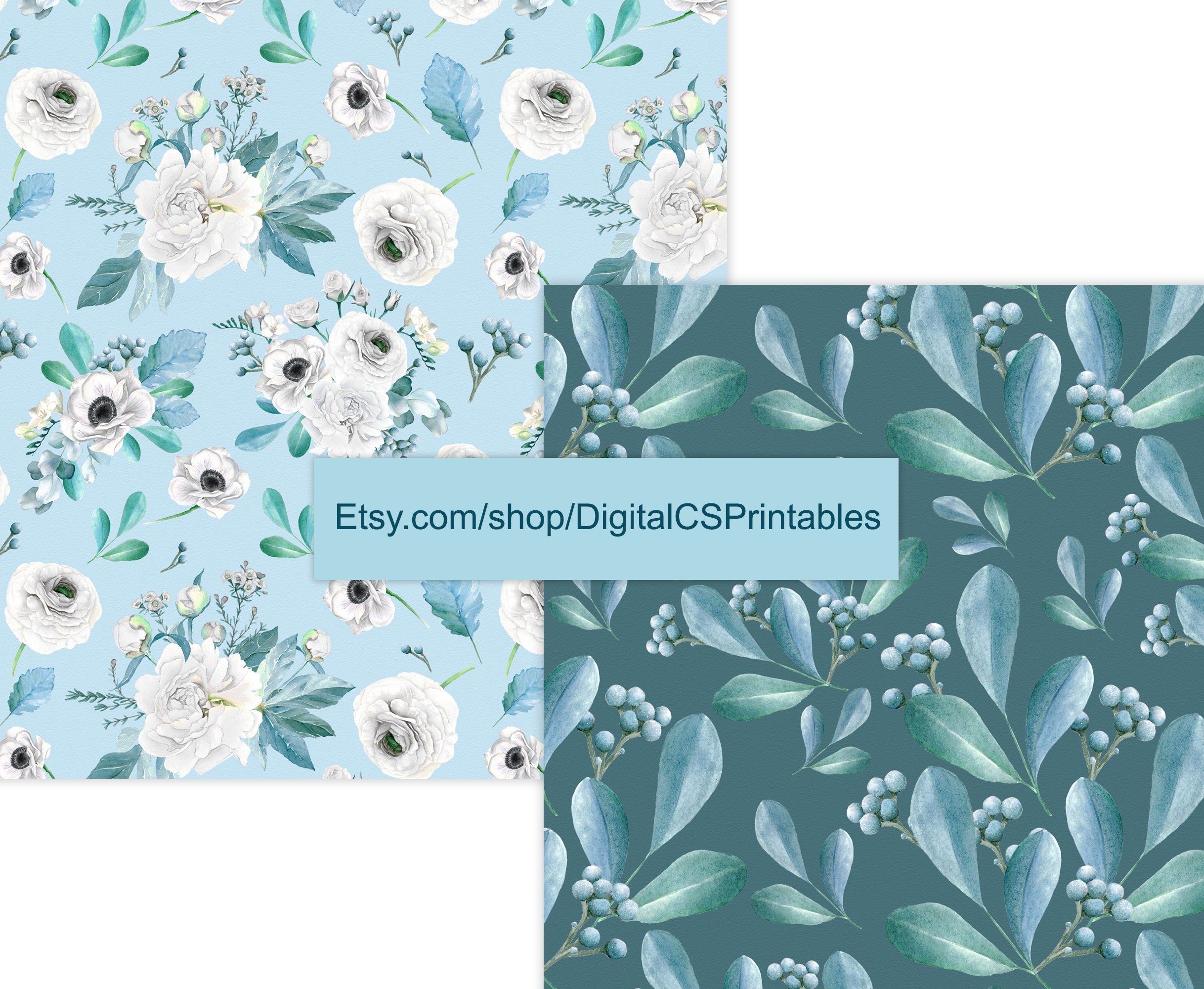Peony Digital Paper Peonies and Roses Blue Floral Digital Paper Blue ...