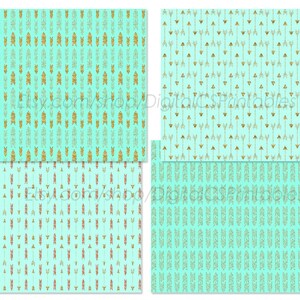 Gold and Mint Arrow Digital Paper Arrow Tribal Digital Paper Gold ...