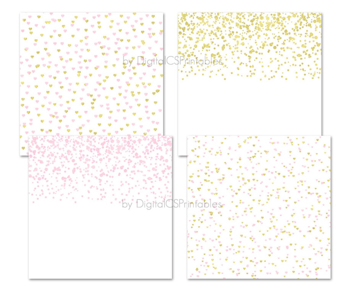 Confetti Digital Paper Gold and Pink Confetti Gold and Pink Digital ...
