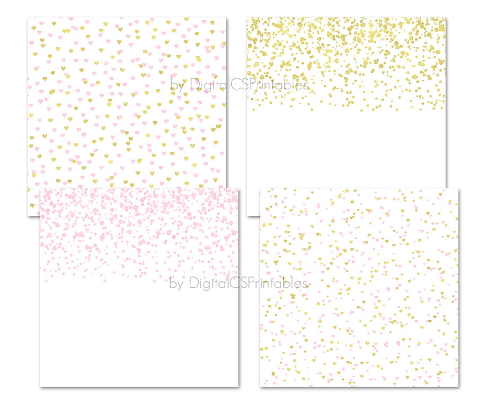 Confetti Digital Paper Gold and Pink Confetti Gold and Pink Digital ...