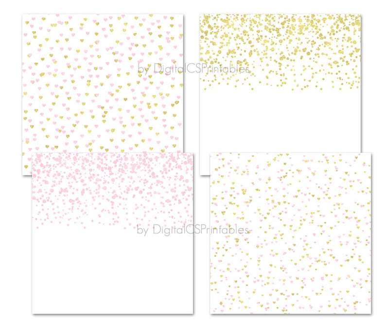 Confetti Digital Paper Gold and Pink Confetti Gold and Pink Digital ...