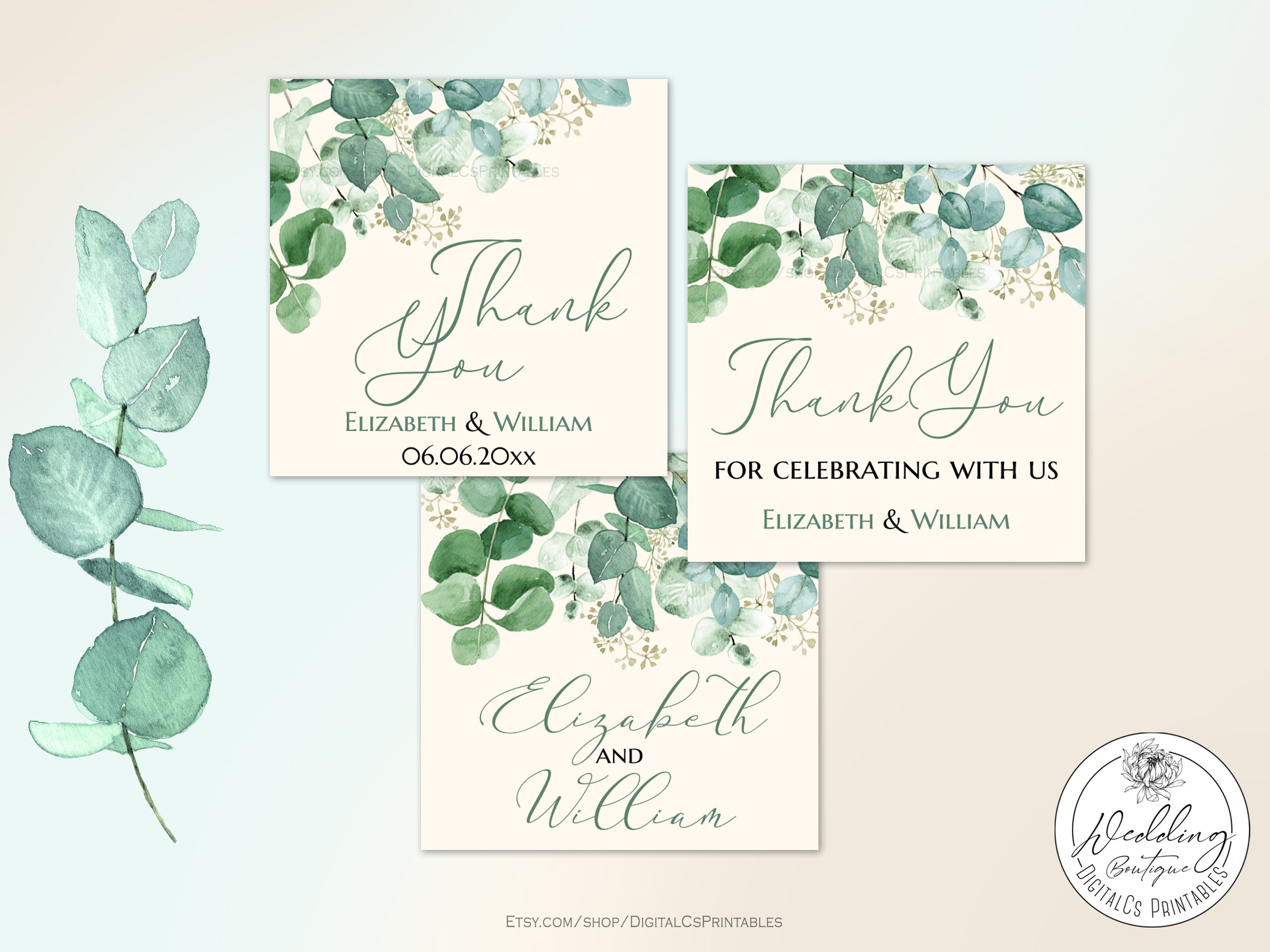 Eucalyptus Wedding Labels Printable Editable Tags, Stickers Template ...
