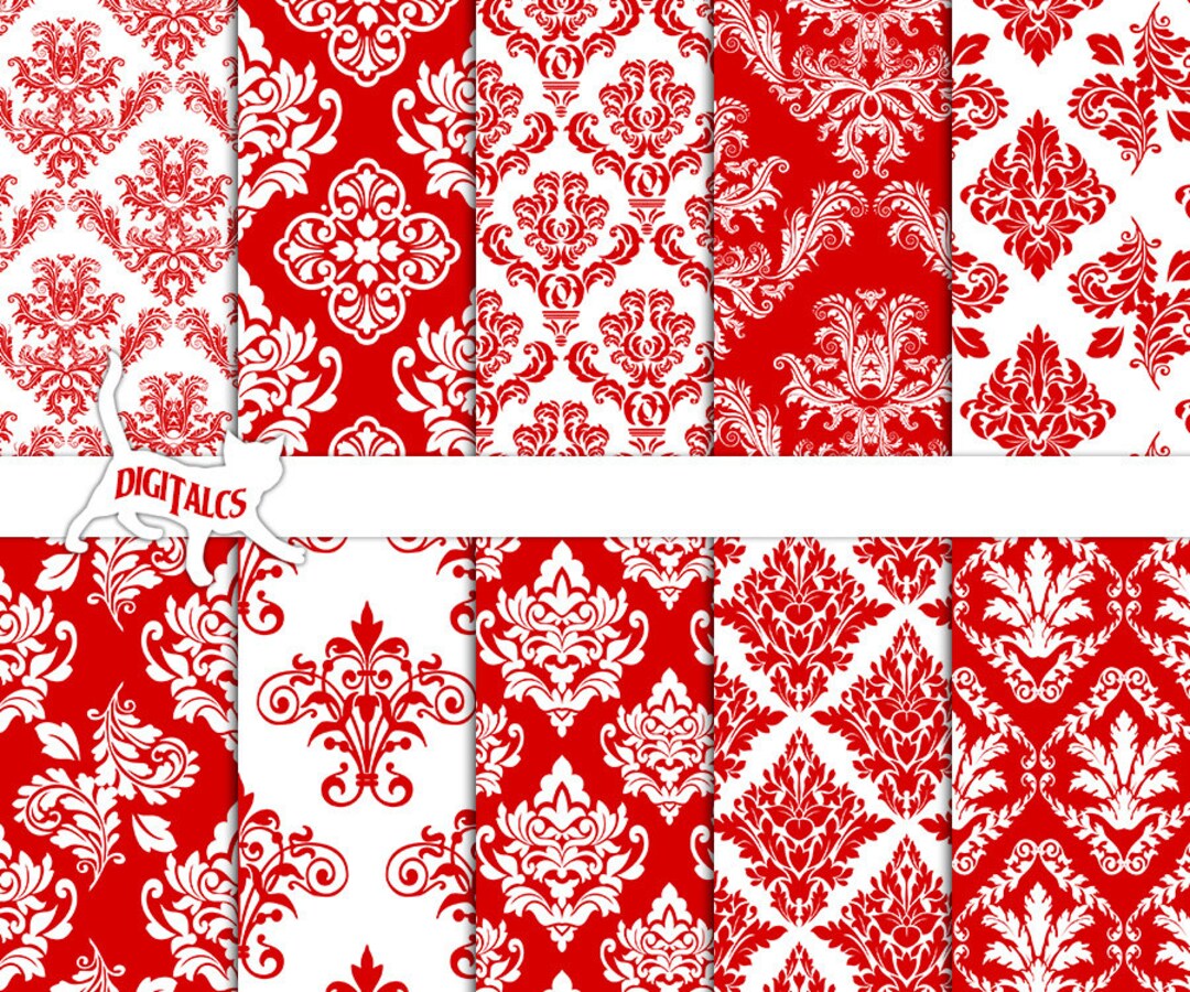 Red Damask Digital Paper Scrapbook Paper Christmas Digital Paper ...