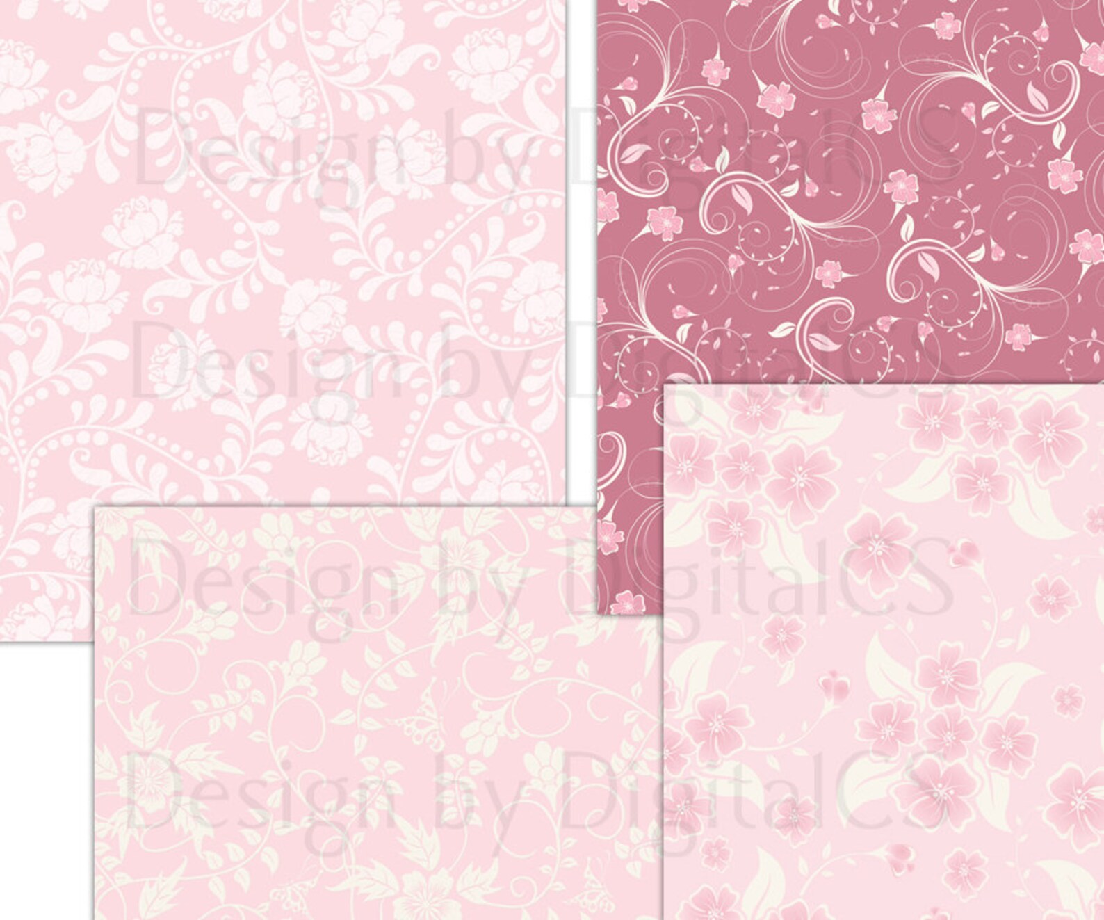 Pink Floral Digital Paper Pink Digital Paper Floral Digital Paper ...