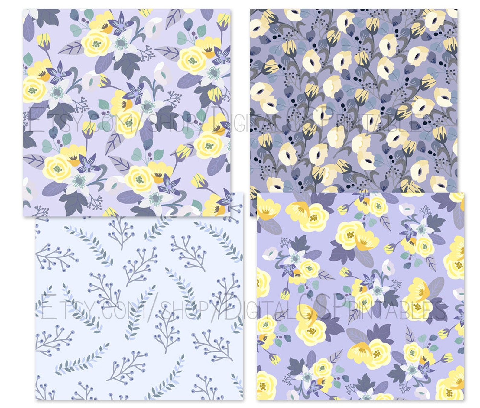 Purple Digital Paper Purple Floral Digital Paper Floral Flower Digital ...