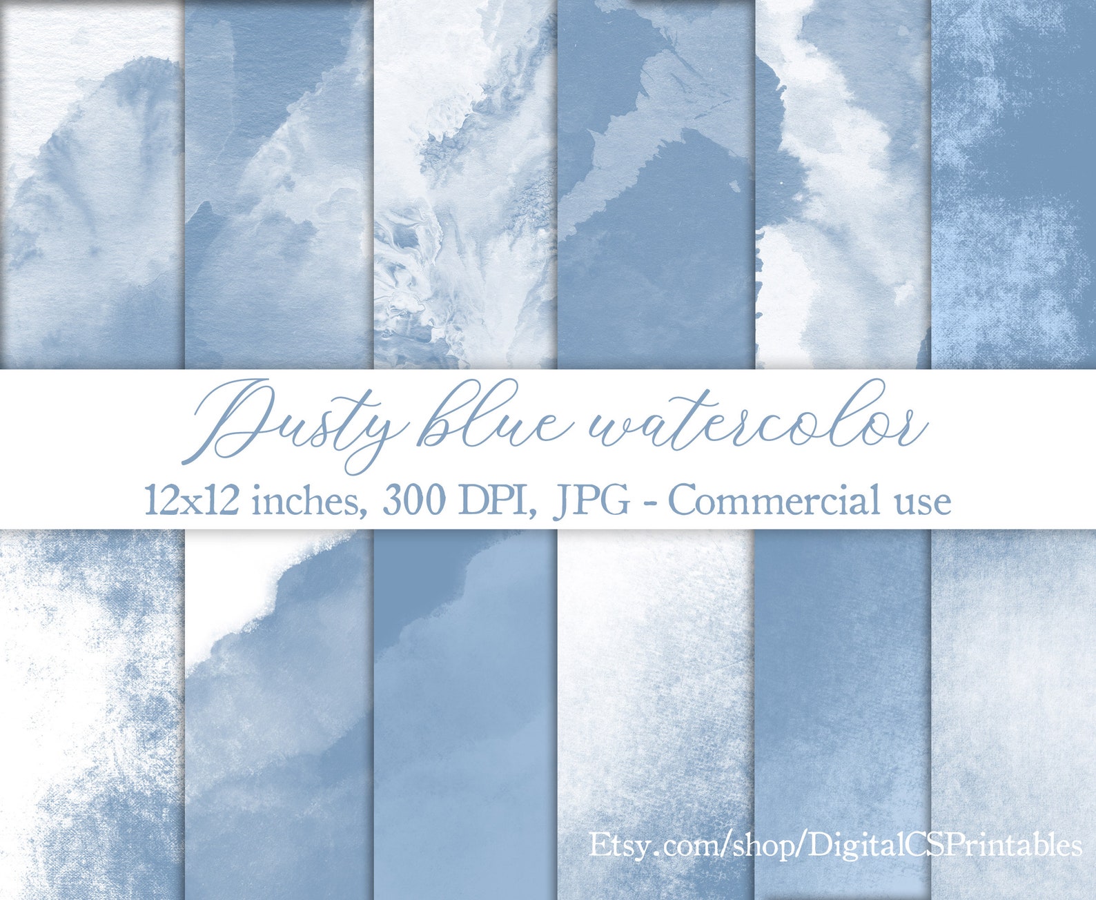 Dusty Blue Digital Paper Pastel Dusty Blue Watercolor Papers Commercial ...