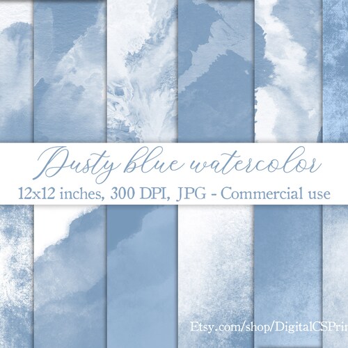 Dusty Blue Digital Paper Pastel Dusty Blue Watercolor Papers - Etsy