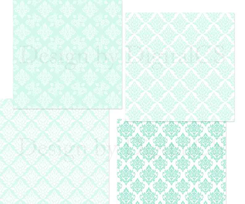 Damask Ornamental Mint Wedding Mint Digital Paper Mint Green Wedding ...