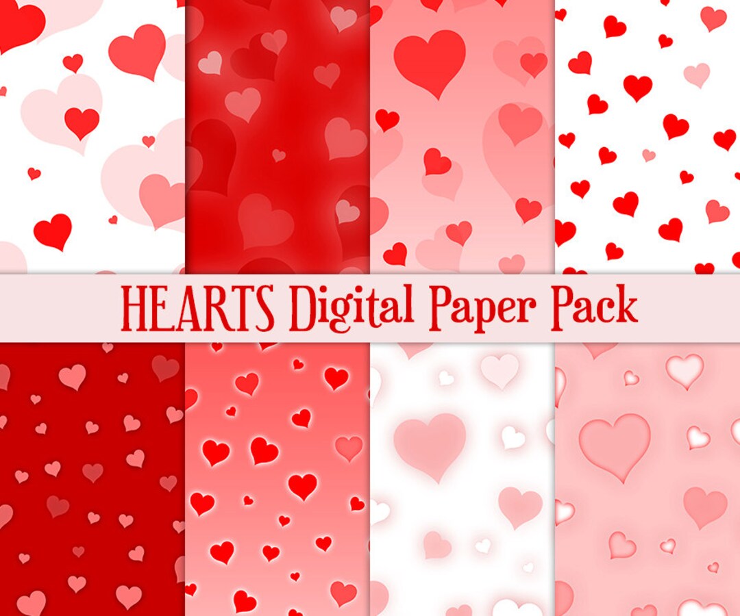Heart Digital Paper Valentine Digital Paper Love Digital Paper Red ...