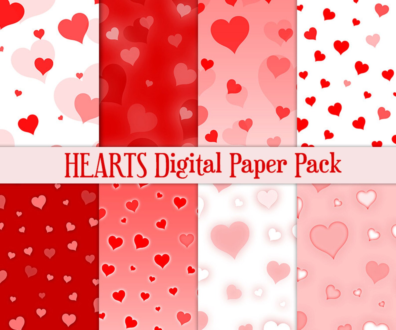 Heart Digital Paper Valentine Digital Paper Love Digital Paper Red ...