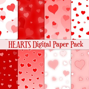 Heart Digital Paper Valentine Digital Paper Love Digital Paper Red ...