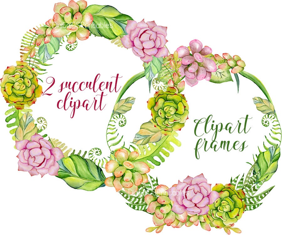 Watercolor Succulent Clipart Wreath Succulent Wreath Clipart - Etsy