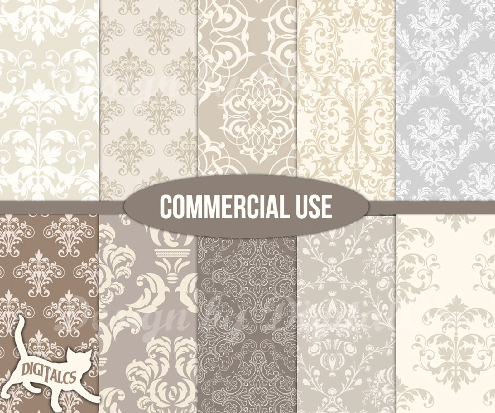 Damask Digital Paper Wedding Digital Scrapbook Paper Antique Digital ...