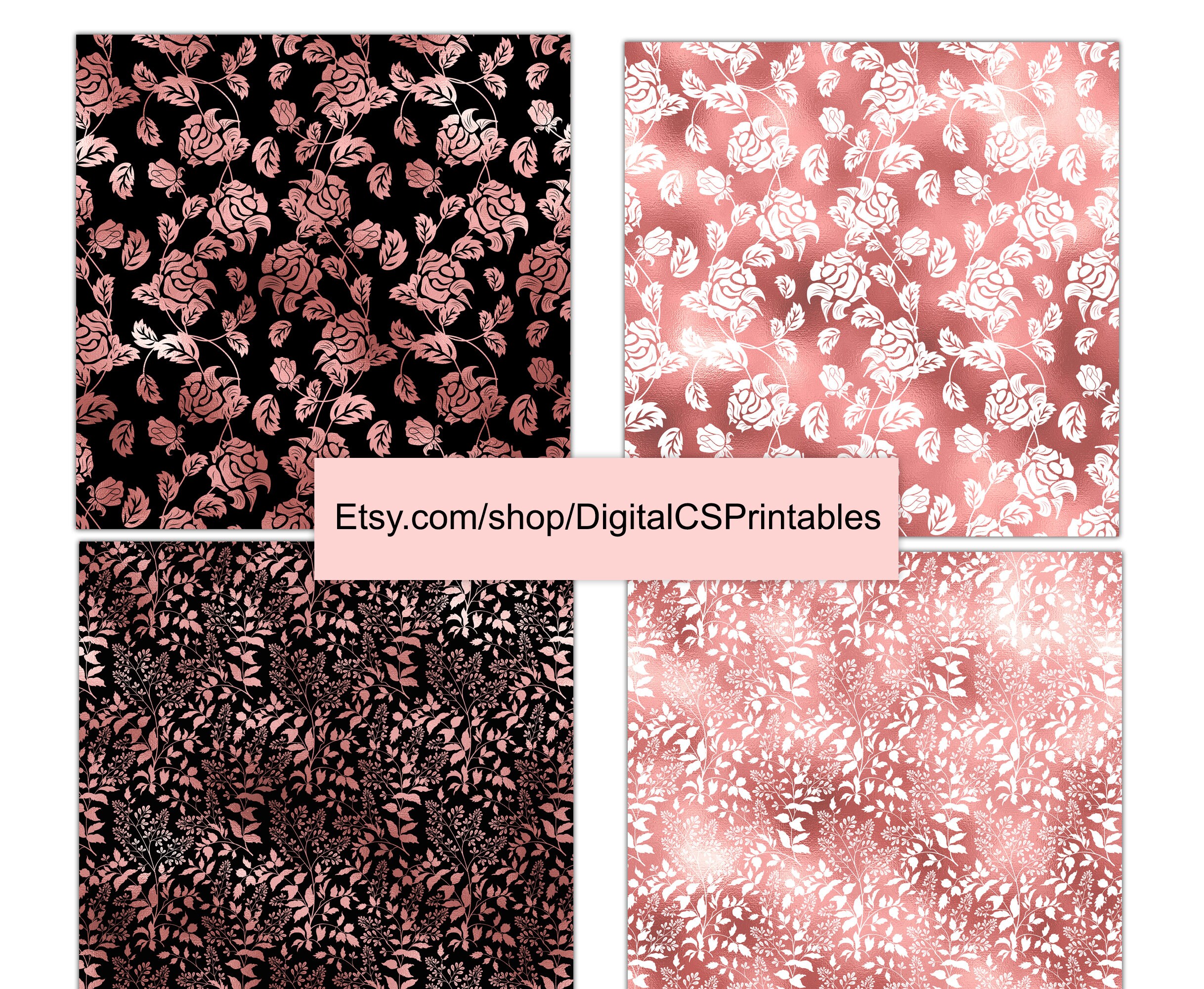 Rose Gold Floral Digital Paper Gold Foil Paper Rose Gold and - Etsy
