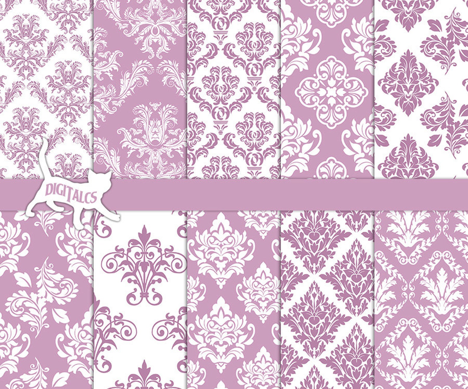 Mauve Digital Paper Mauve Damask Digital Paper Pastel Digital Paper ...