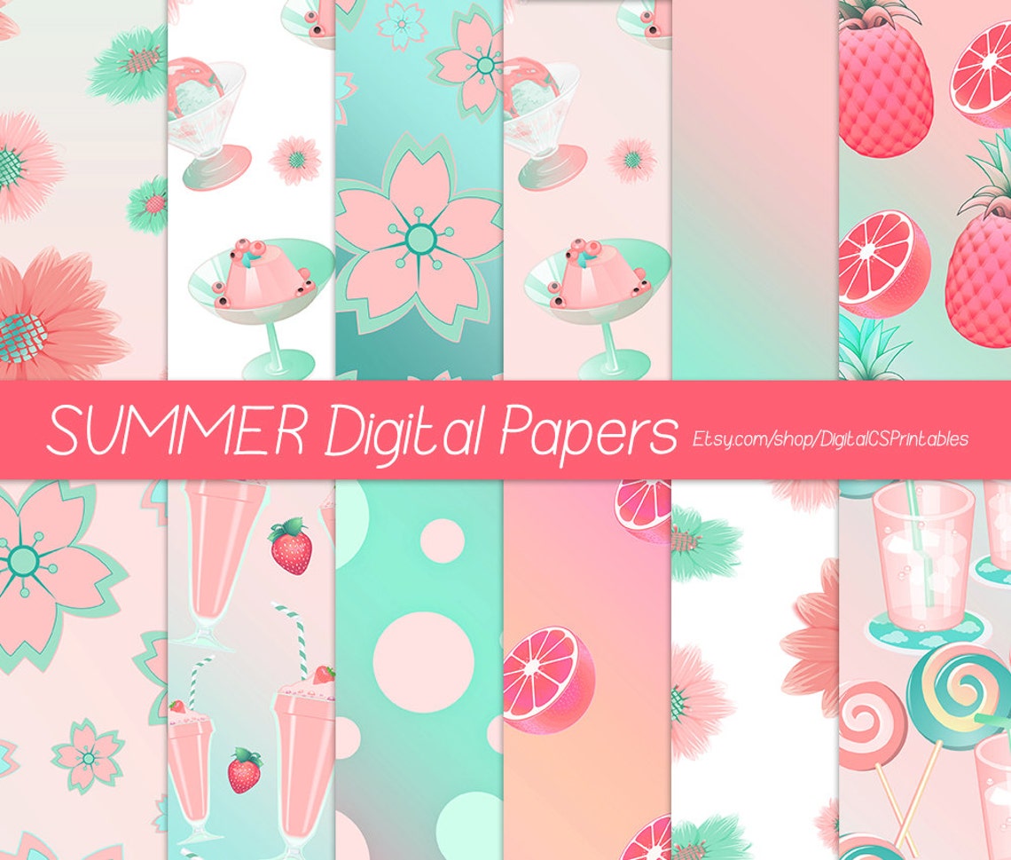 Summer Digital Paper Summer Scrapbook Paper 12x12 Digital Paper ...