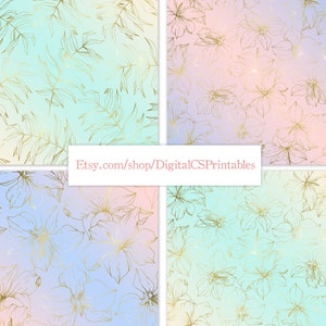 Gold and Pastel Ombre Tropical Digital Paper Blush Pink Palm Leaf ...