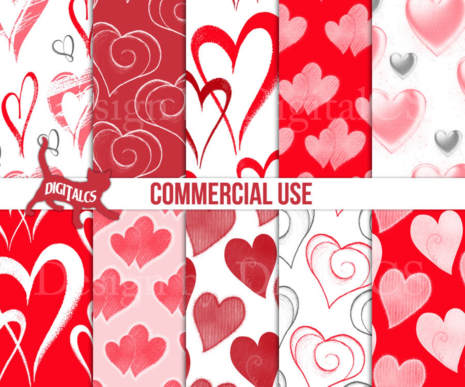 Hearts Digital Paper Hearts Valentines Day Digital Paper Digital Paper ...