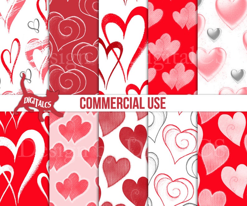Hearts Digital Paper Hearts Valentines Day Digital Paper Digital Paper ...