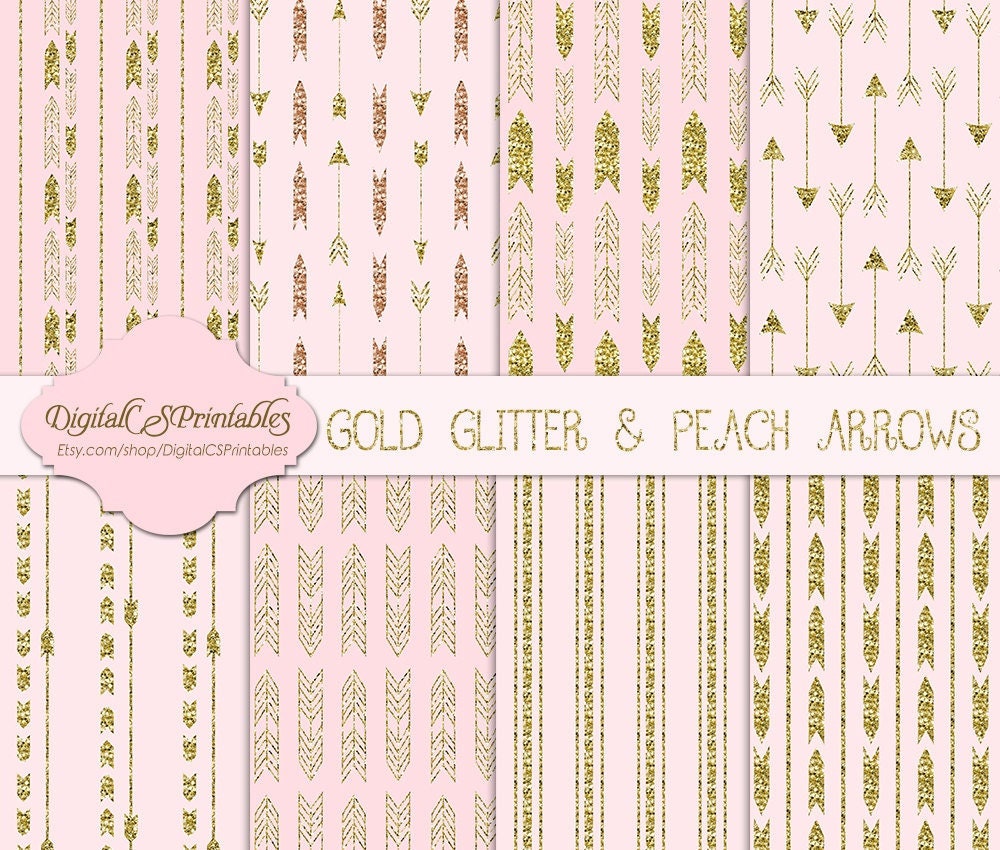 Peach Digital Paper Gold Glitter Digital Paper Gold Arrow Digital Paper ...