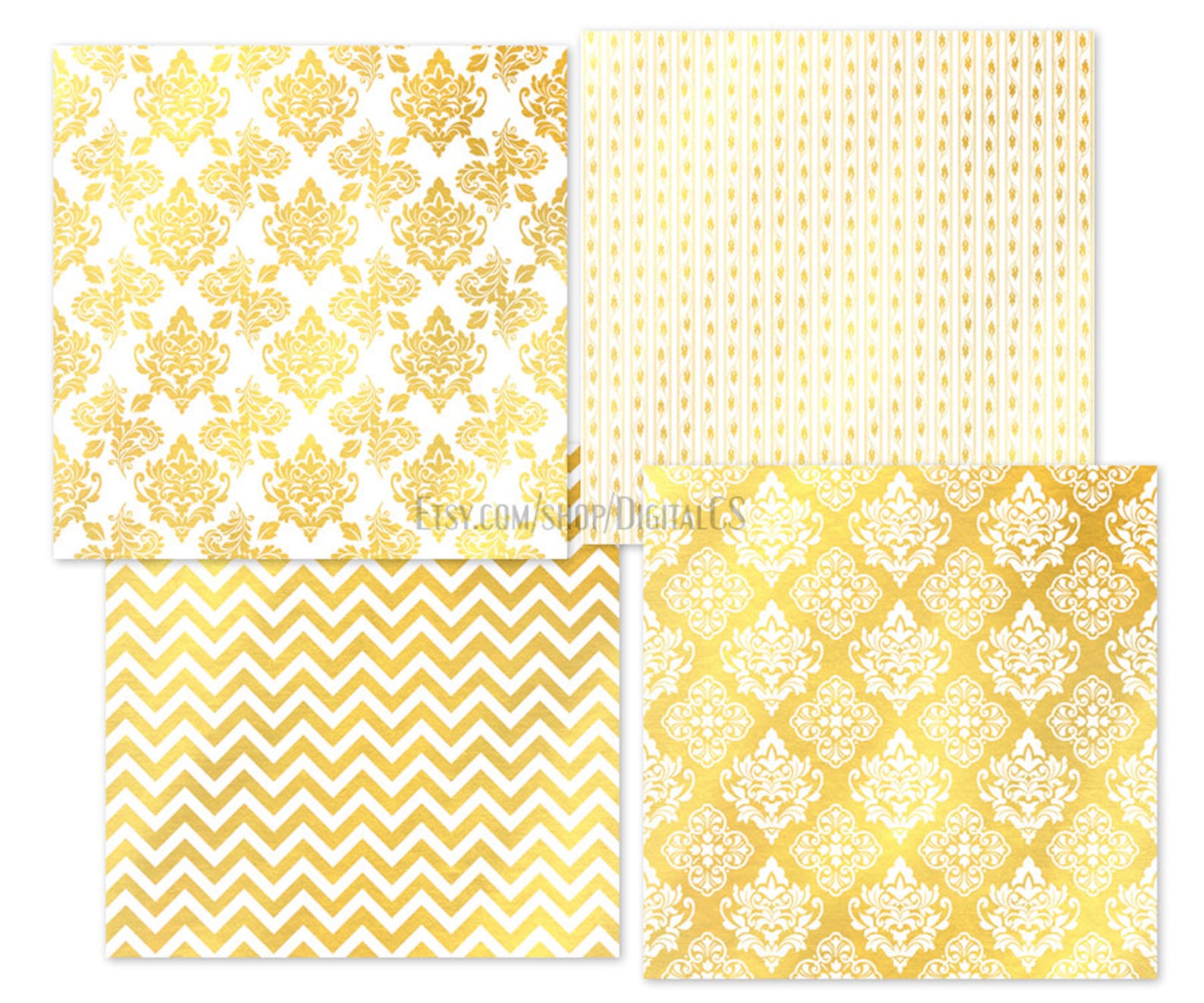 Gold Foil Digital Paper Gold Digital Paper Gold Damask Digital Paper ...