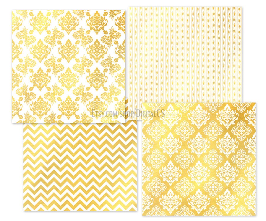 Gold Foil Digital Paper Gold Digital Paper Gold Damask Digital Paper ...