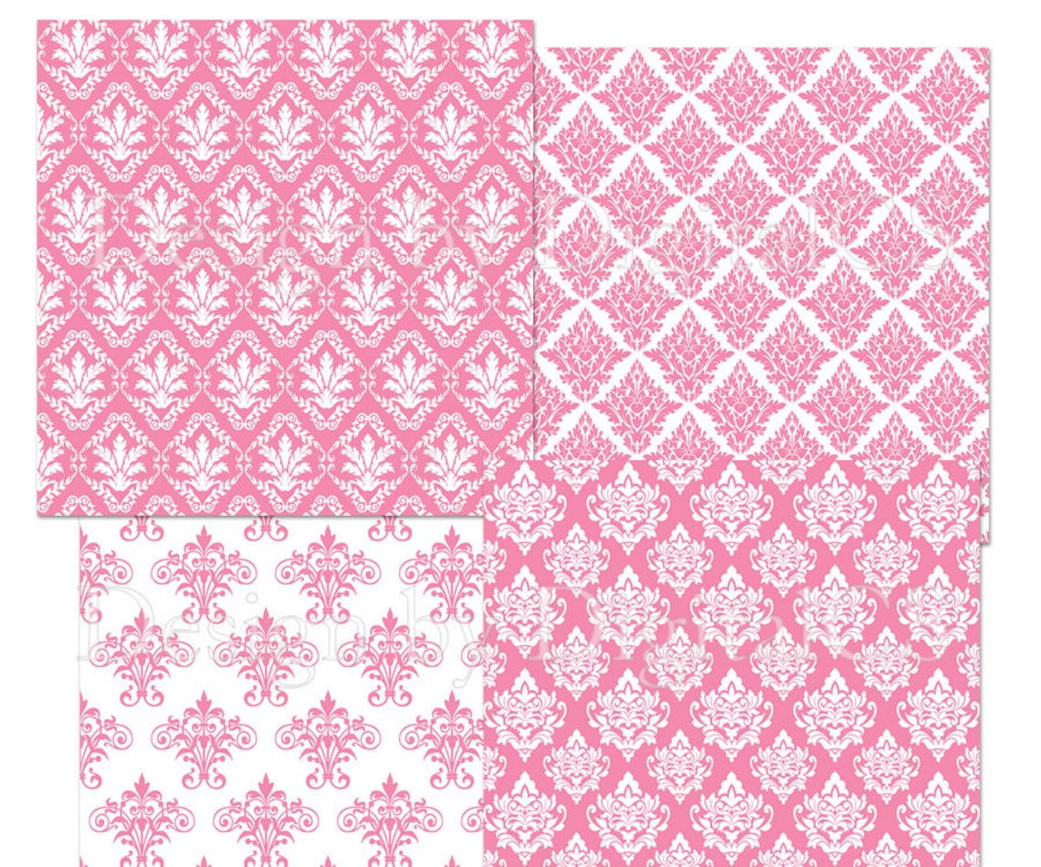 Pink Damask Digital Paper Pink Digital Paper Pastel Digital Paper ...