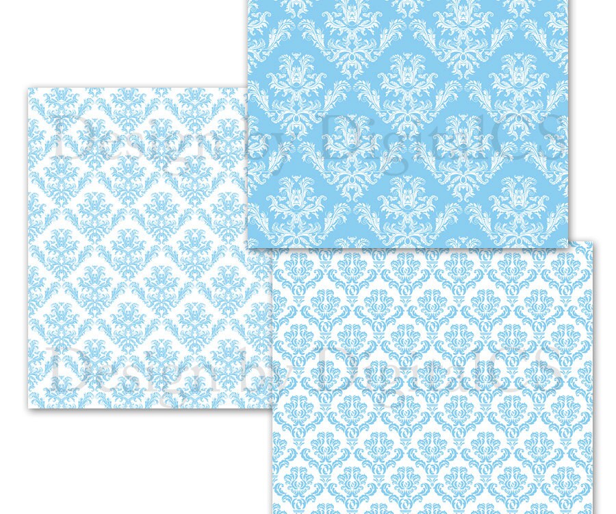 Baby Blue Digital Paper Blue Damask Digital Paper Scrapbook Paper ...