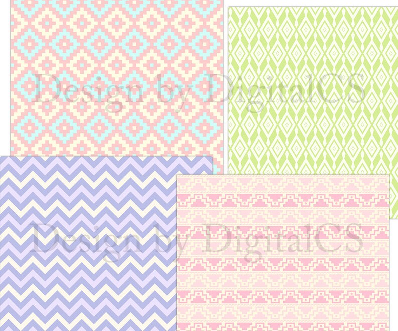 Pastel Digital Paper Pastel Tribal Digital Paper Tribal Geometric ...