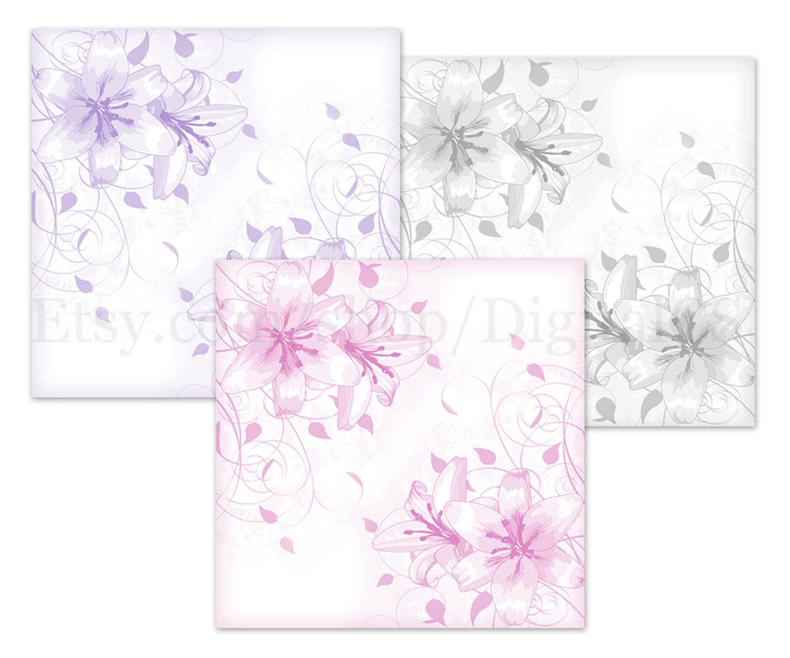 Floral Digital Paper Floral Digital Paper Flower Lily Flower Pastel ...