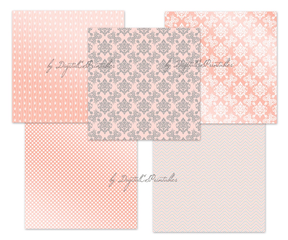 Coral Digital Paper Salmon Digital Paper Pink and Grey Digital Paper ...