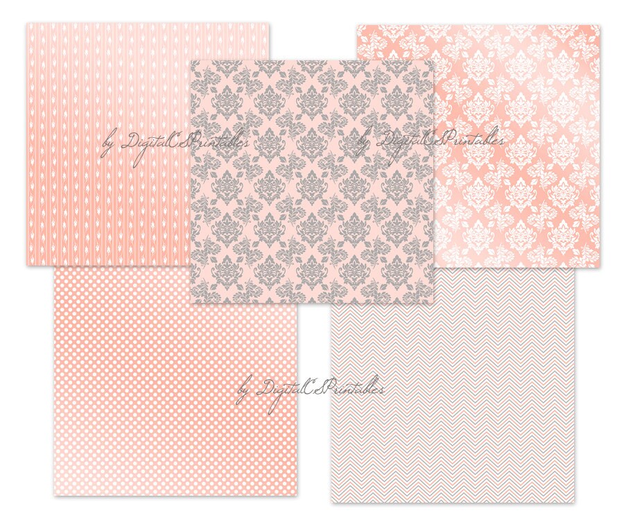 Coral Digital Paper Salmon Digital Paper Pink and Grey Digital Paper ...