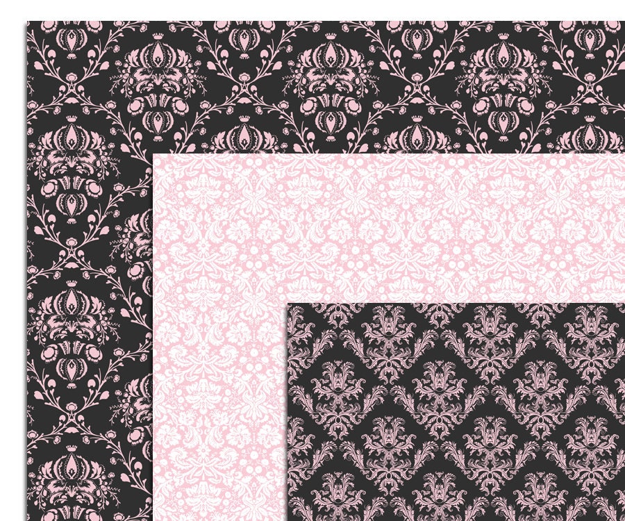 Pink Damask Digital Paper Wedding Paper Wedding Digital Paper Pink ...