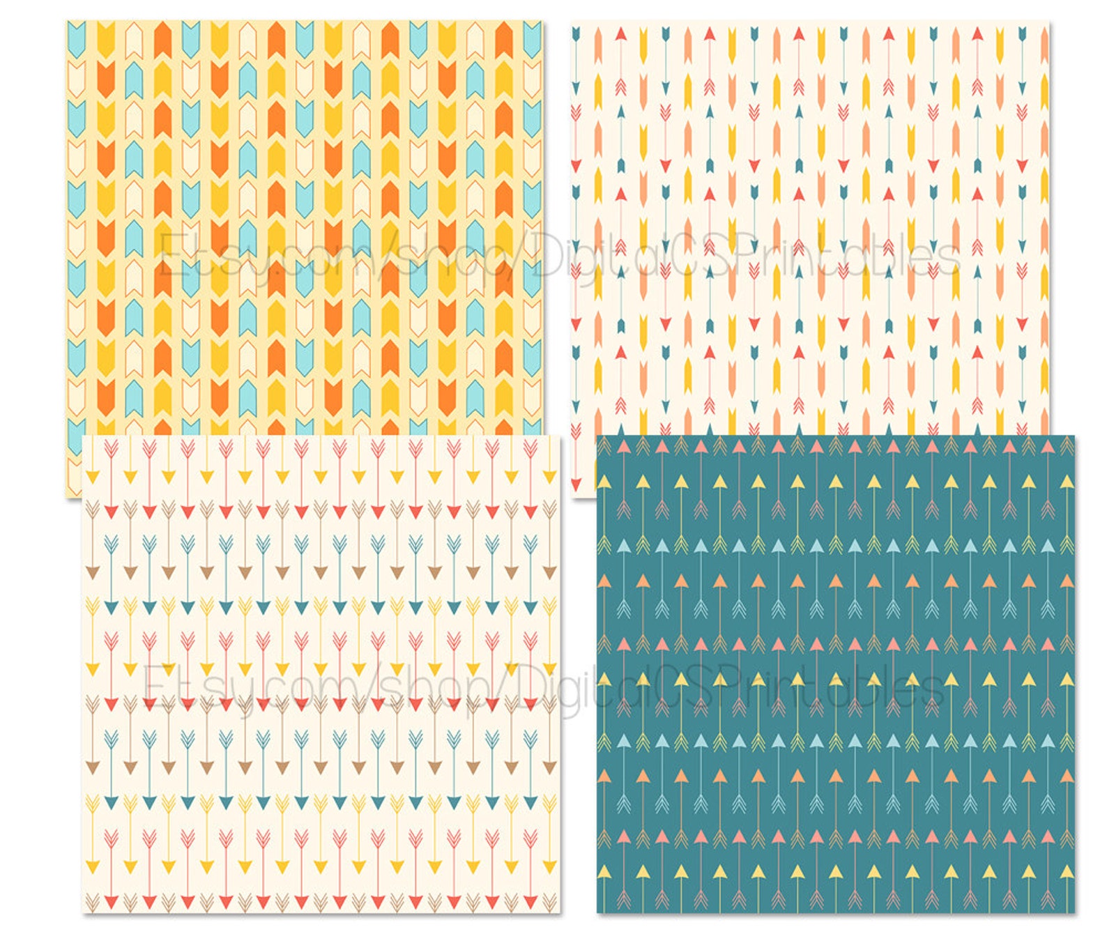 Tribal Digital Paper Tribal Arrow Digital Paper Arrow Teal and - Etsy