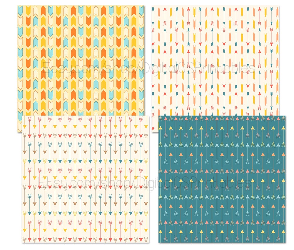 Tribal Digital Paper Tribal Arrow Digital Paper Arrow Teal and - Etsy