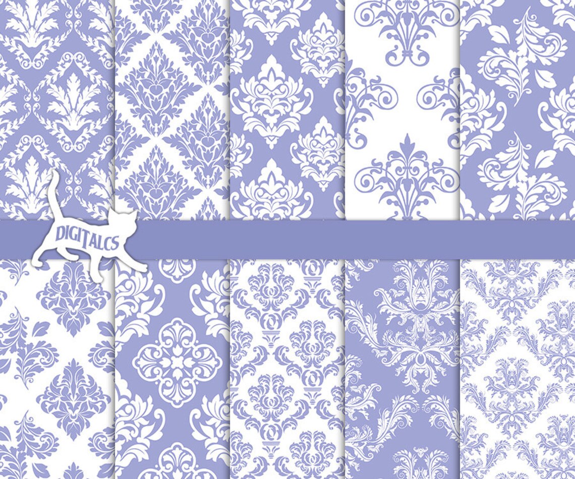 Purple Damask Digital Paper Scrapbook Paper Purple Printable Paper ...