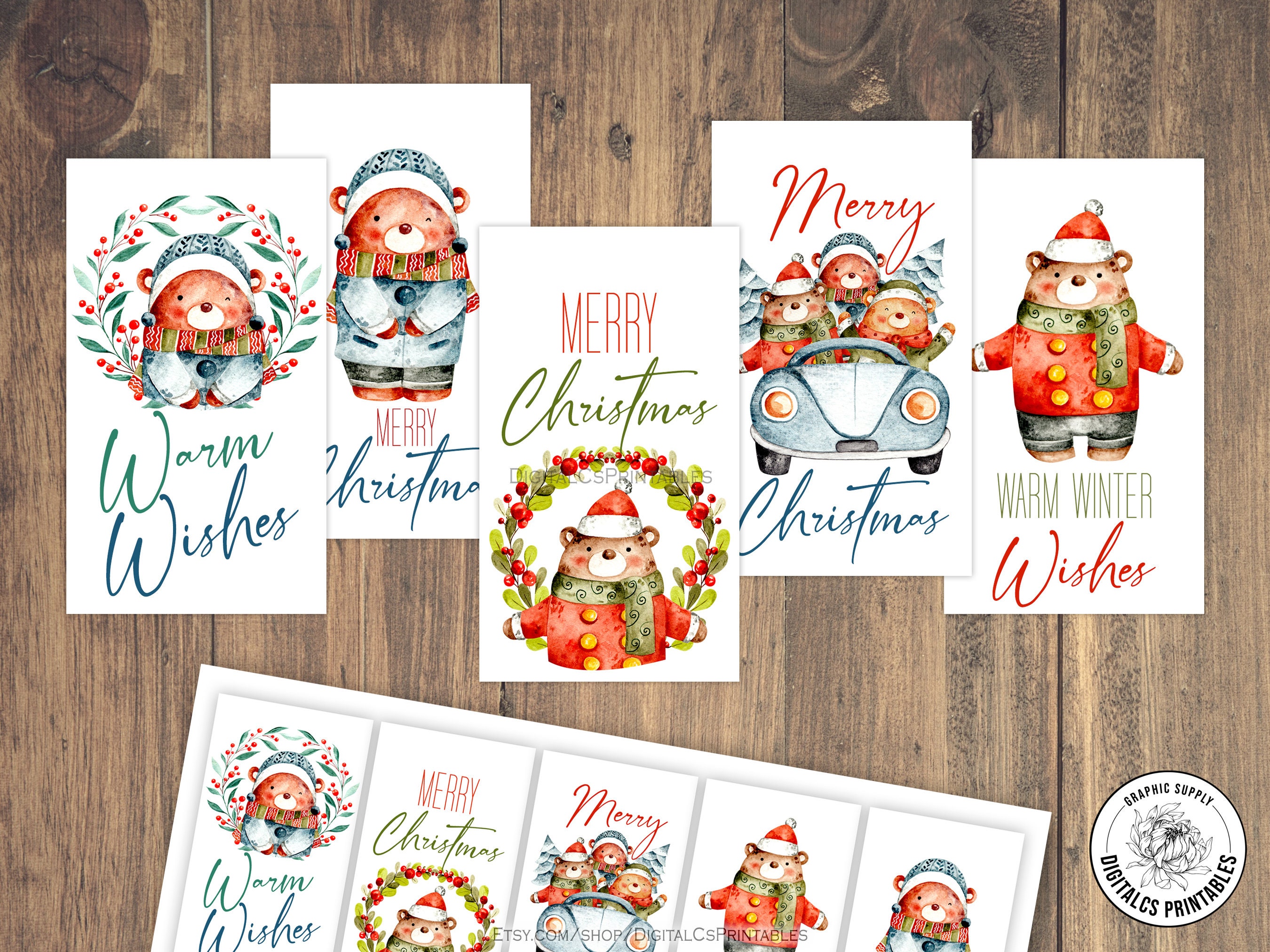 Printable Christmas Gift Tags Cute Bears Bear Family Digital Christmas ...