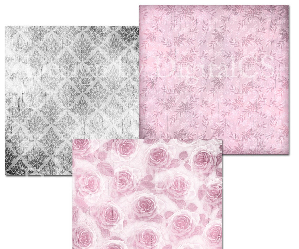 Pink Digital Paper Pink and Gray Shabby Chic Digital Paper Pink Digital ...