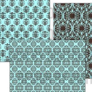 Brown Turquoise Digital Paper Damask Digital Paper Pack Brown - Etsy
