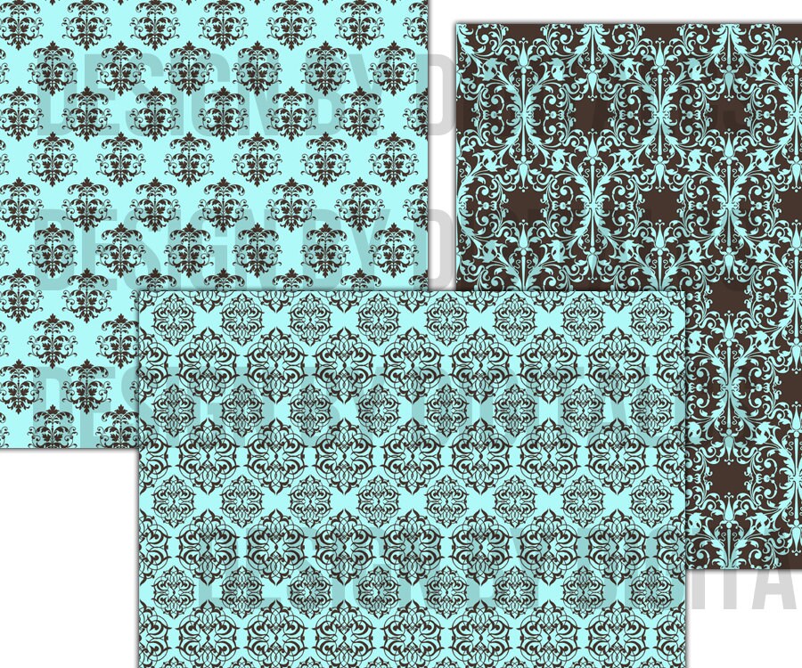 Brown Turquoise Digital Paper Damask Digital Paper Pack Brown - Etsy