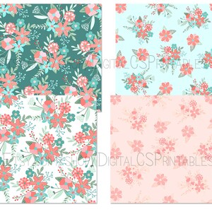 Floral Digital Paper Floral Coral Digital Paper Flower Teal - Etsy