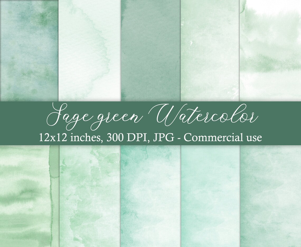 Sage Green Digital Paper Emerald Green Watercolor Digital - Etsy