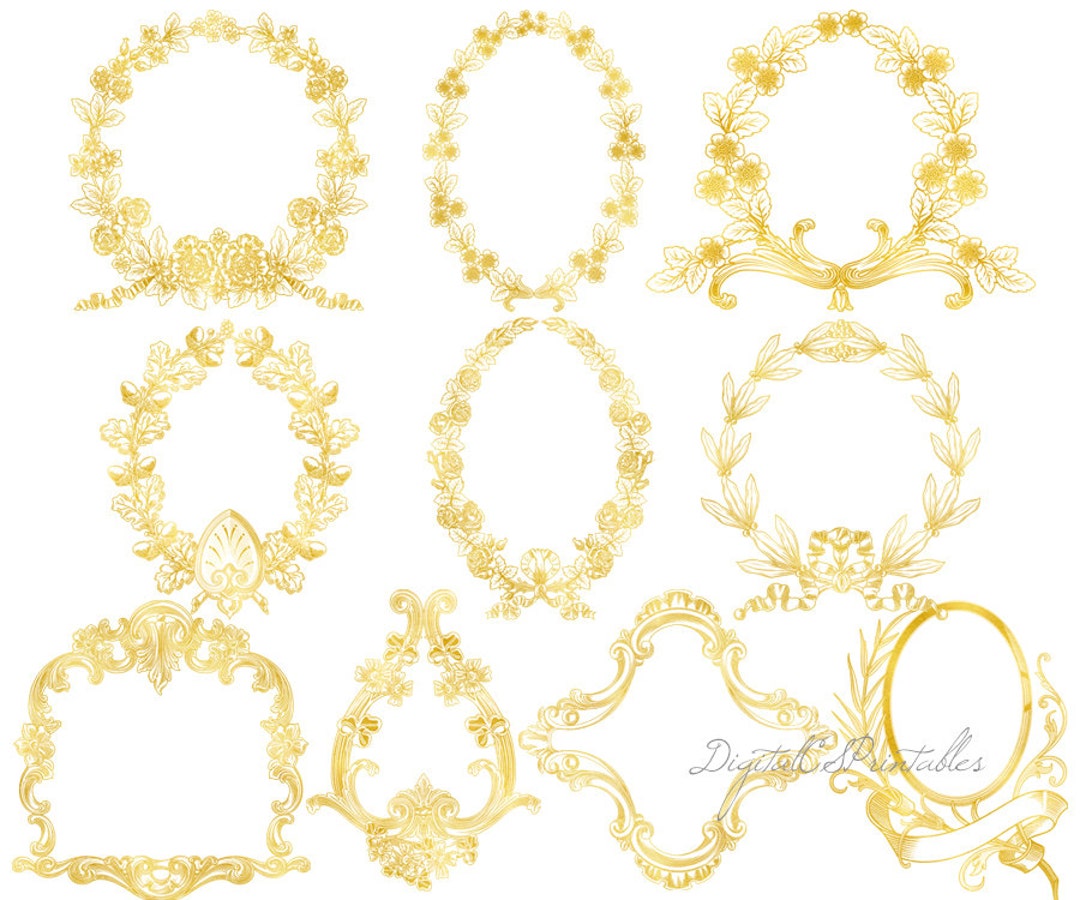 Gold Frame Clipart Digital Frames Floral Frame Clipart Gold Foil Clip ...