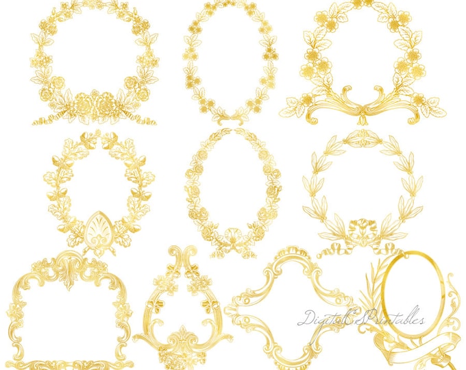 Gold Frame Clipart Digital Frames Floral Frame Clipart Gold - Etsy
