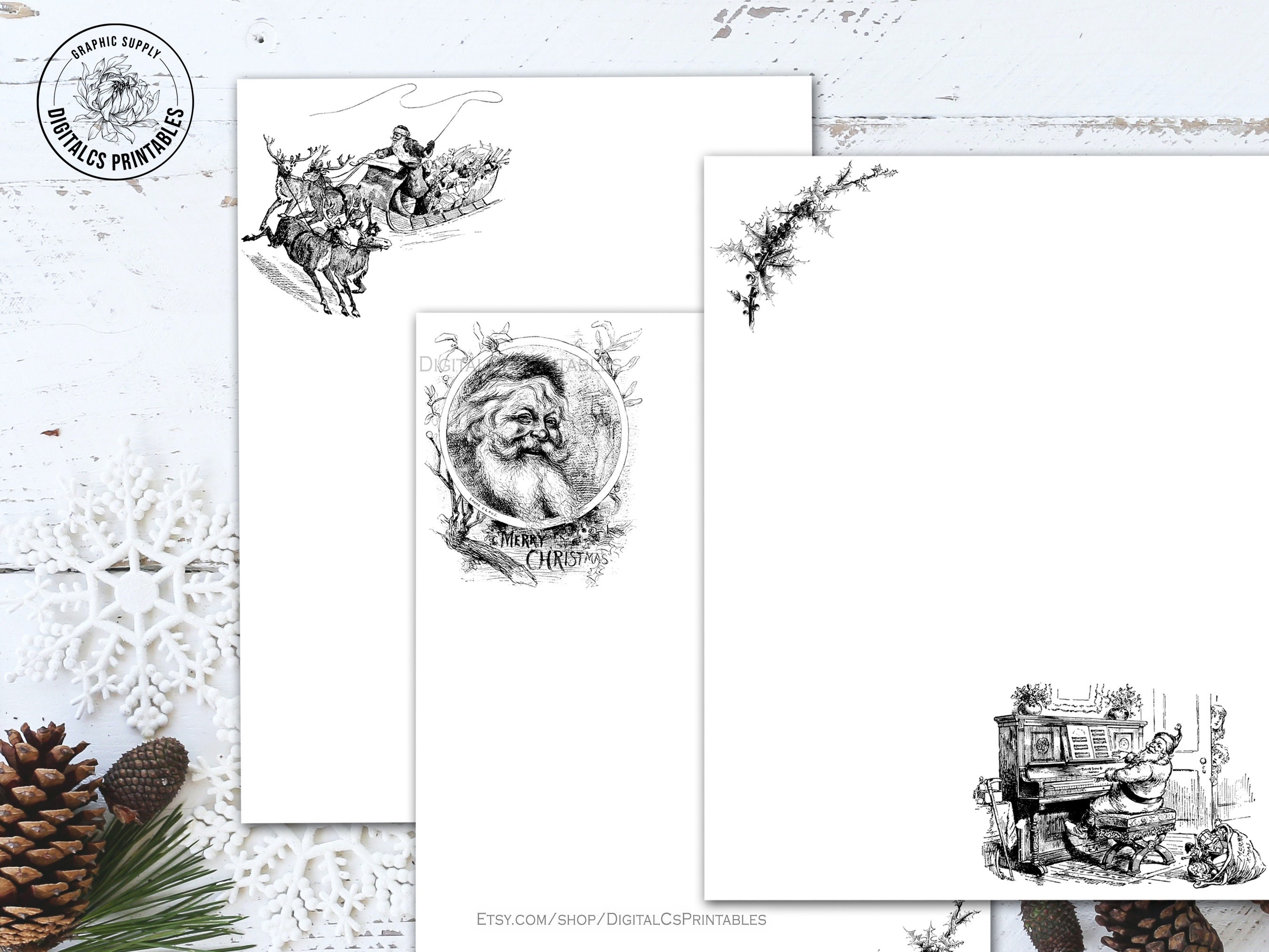 Printable Christmas Stationery Paper Vintage Christmas Writing Paper ...