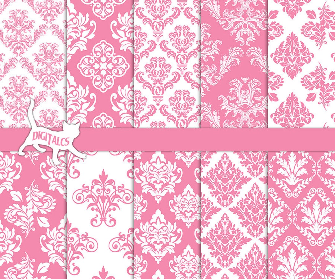 Pink Damask Digital Paper Pink Digital Paper Pastel Digital Paper ...