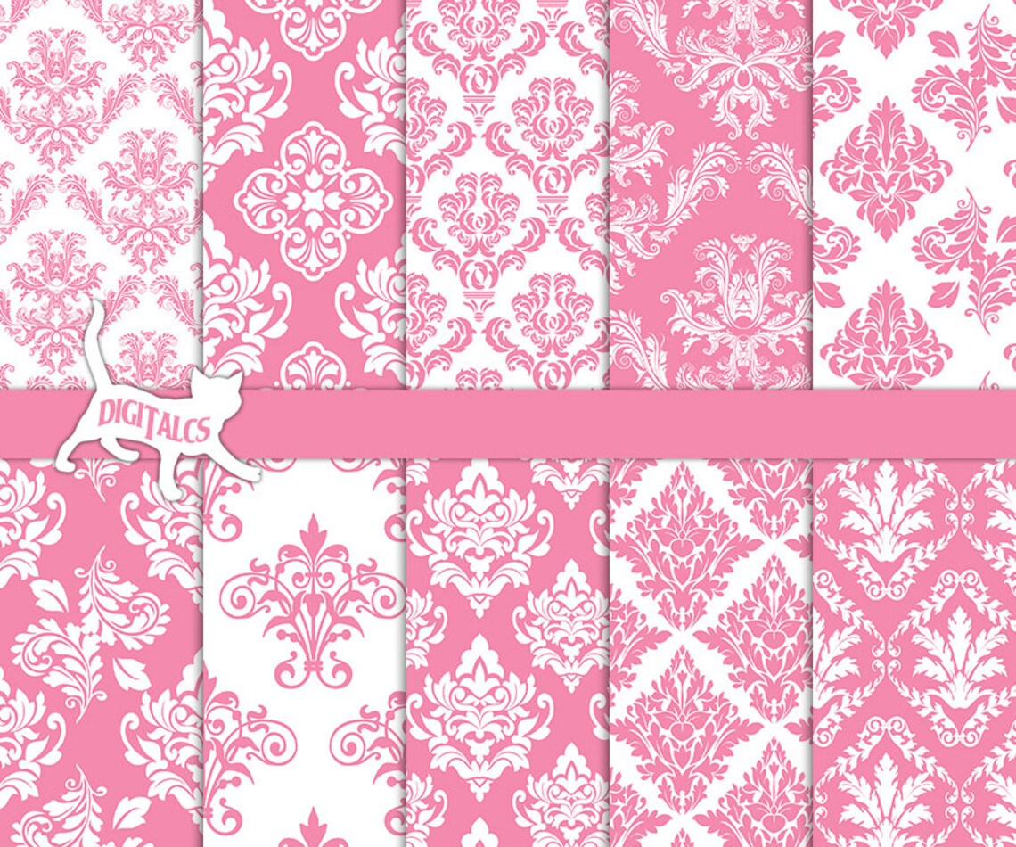 Pink Damask Digital Paper Pink Digital Paper Pastel Digital Paper ...