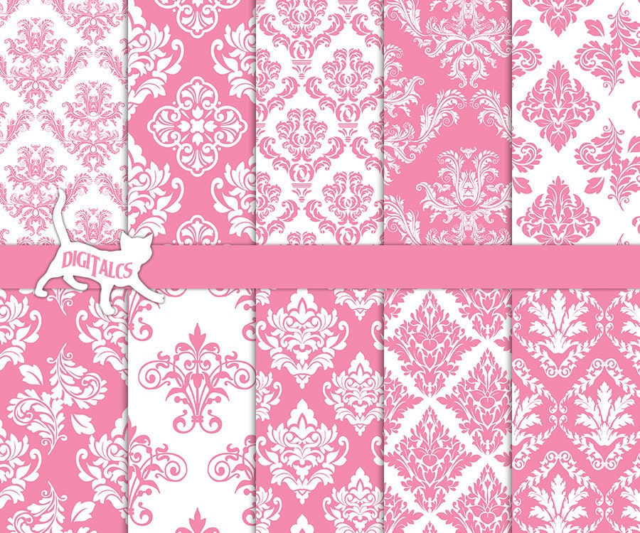 Pink Damask Digital Paper Pink Digital Paper Pastel Digital Paper ...