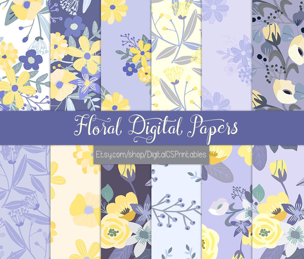 Purple Digital Paper Purple Floral Digital Paper Floral Flower Digital ...