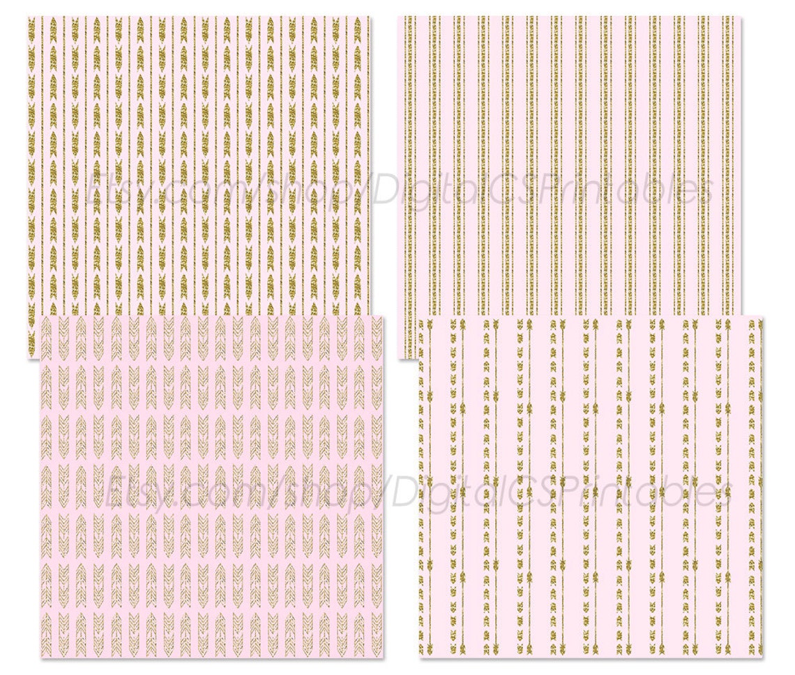 Gold and Pink Arrow Digital Paper Arrow Gold Glitter Digital - Etsy